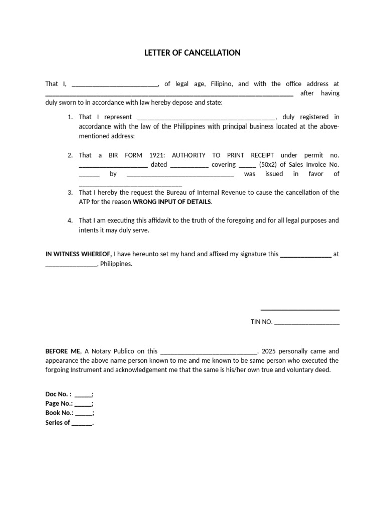 ATP Cancellation Request Letter | PDF