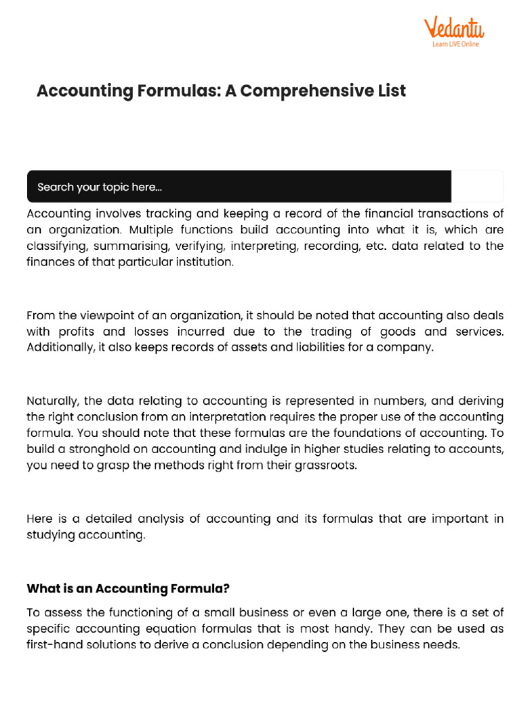 Accounting Formulas - A Comprehensive List | PDF