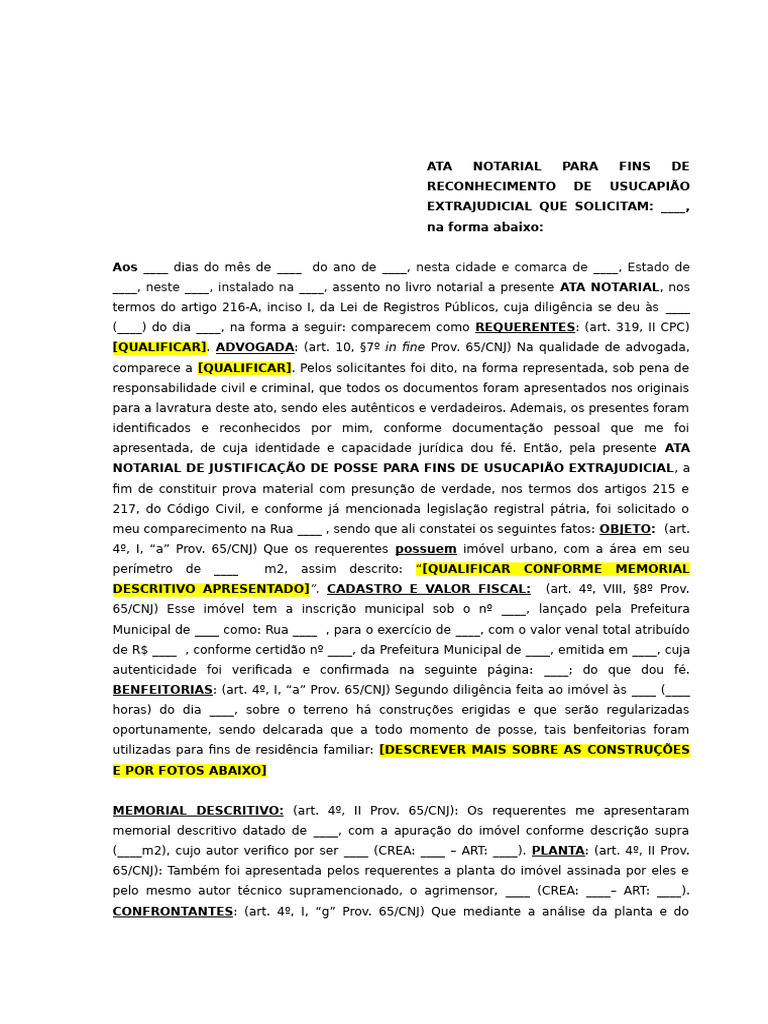 Modelo de Ata Notarial - Usucapiao | PDF | Usucapião | Advogado