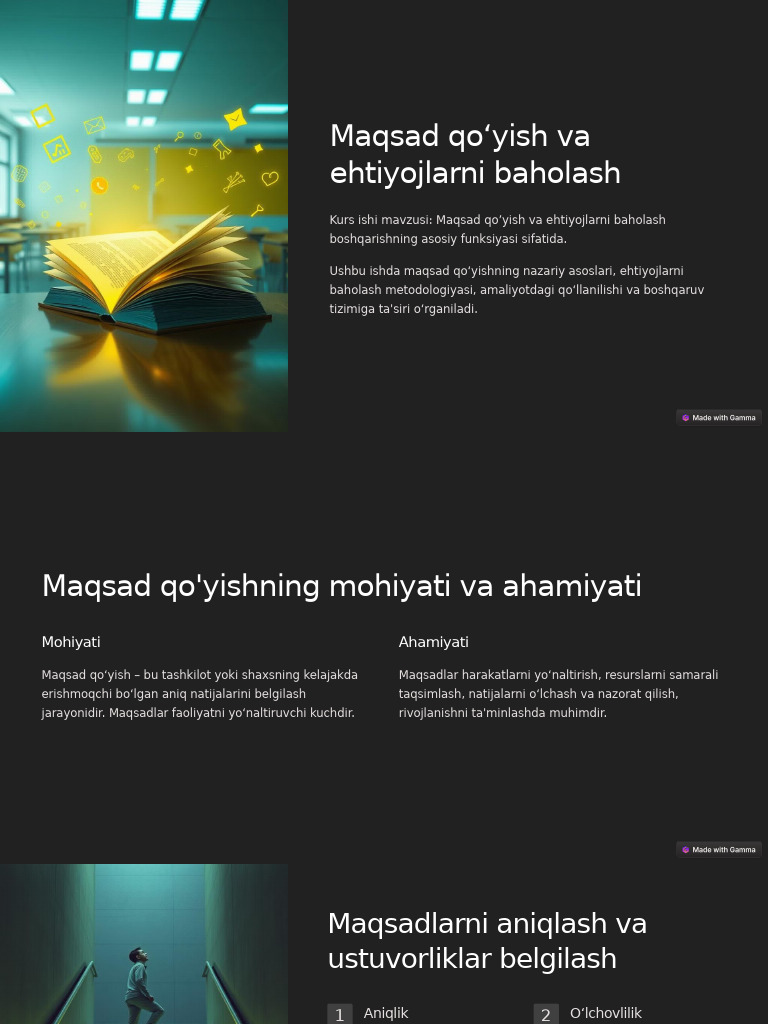 Maqsad Qoyish Va Ehtiyojlarni Baholash | PDF