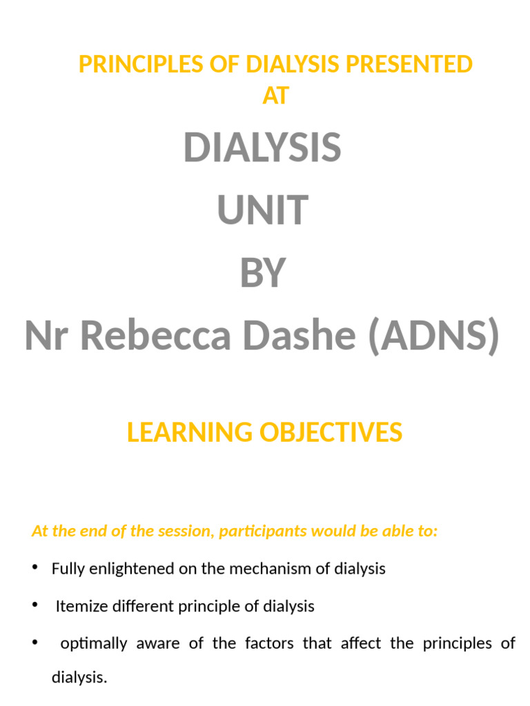 Principles of Dialysis Explained | PDF | Osmosis | Hemodialysis