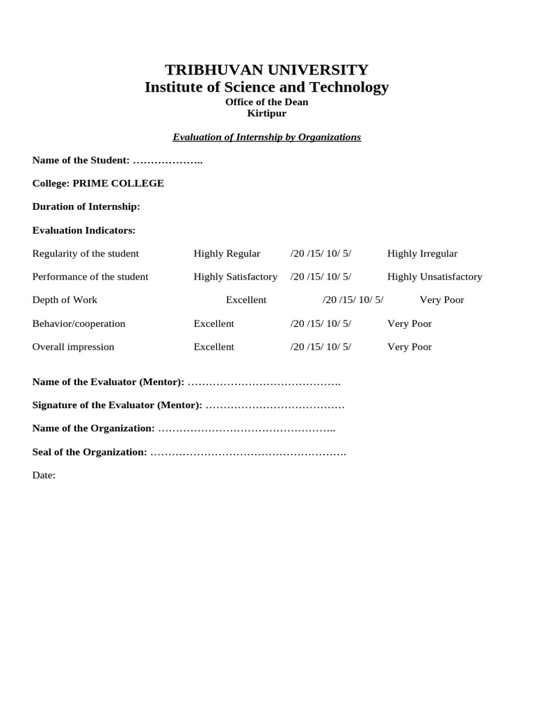 Internship_Evaluation sheet | PDF
