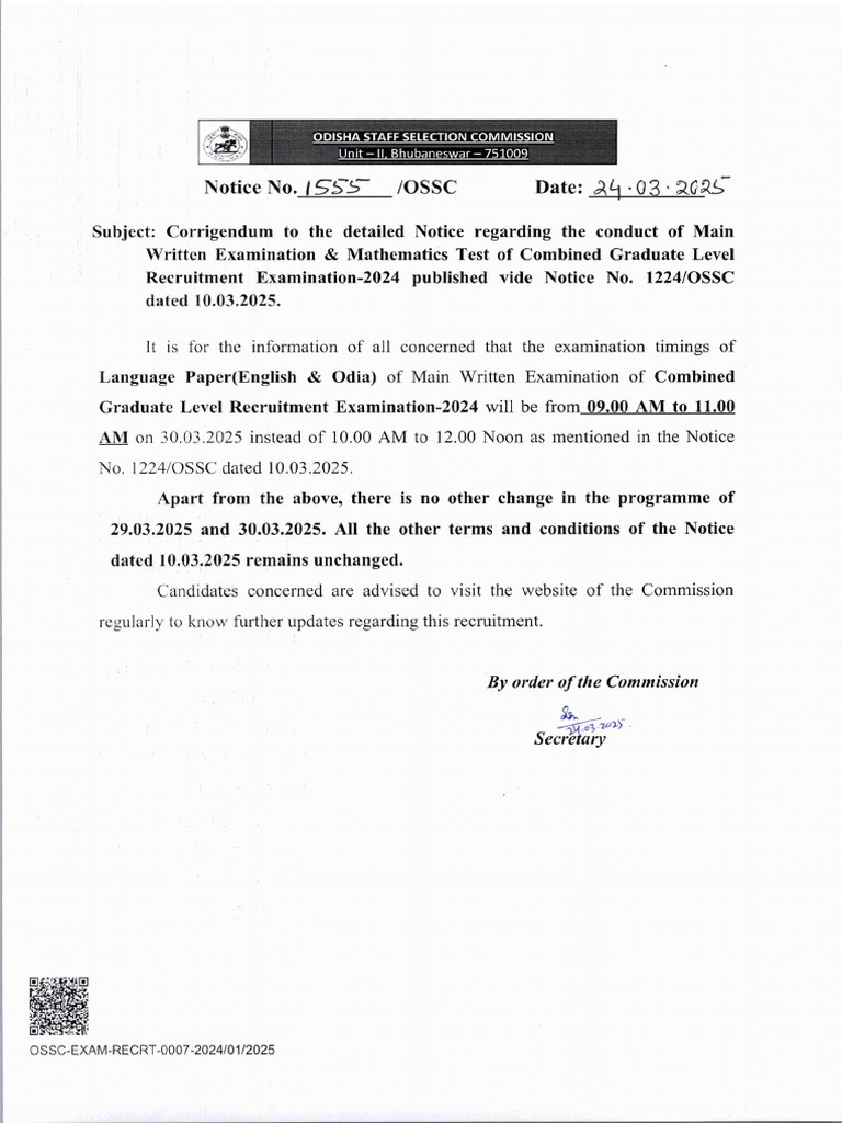 OSSC CGL 2024 Main Notice | PDF