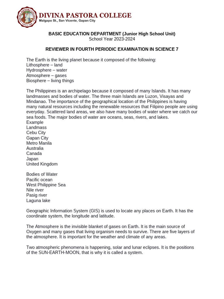 Science 7 Fourth Quarter Reviewer | PDF