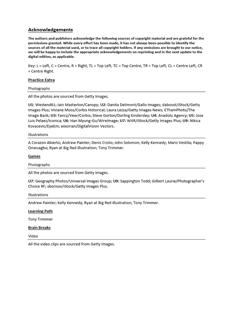 Power Up Level 4 Image Acknowledgements | PDF