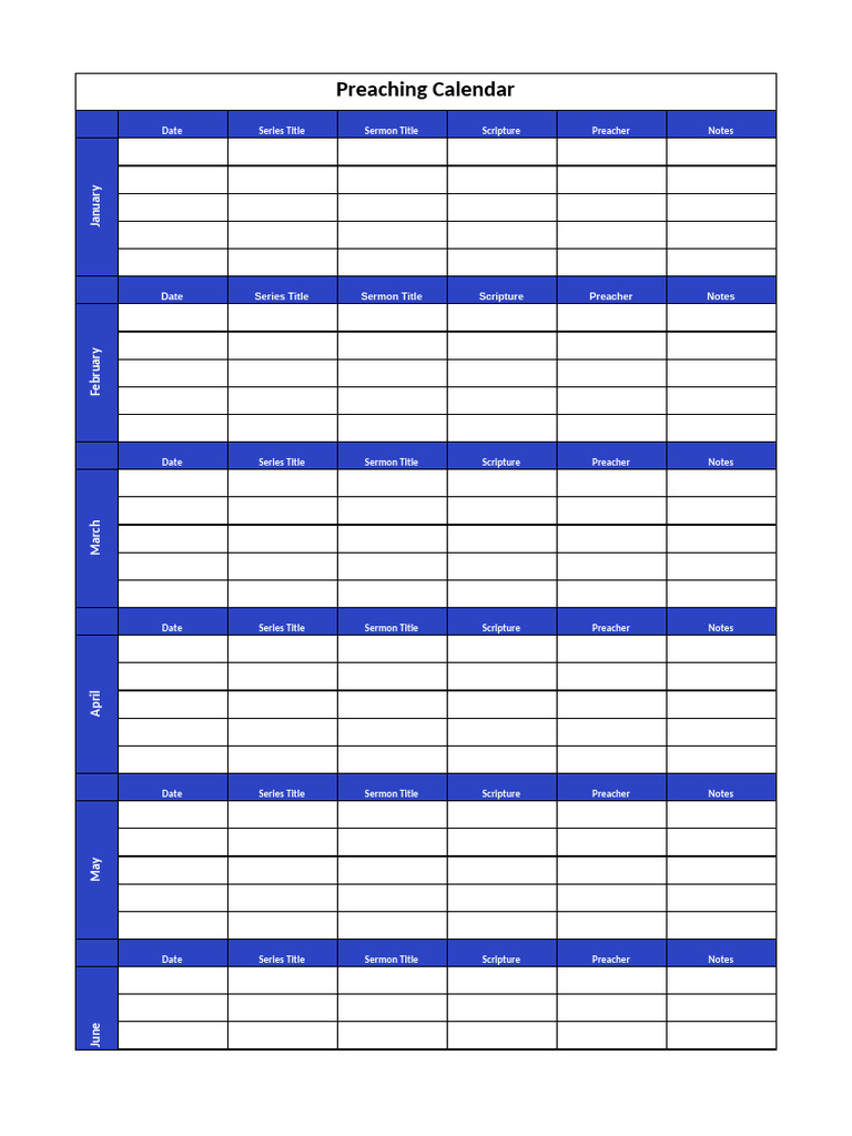 2024-25 Preaching Calendar Template | PDF