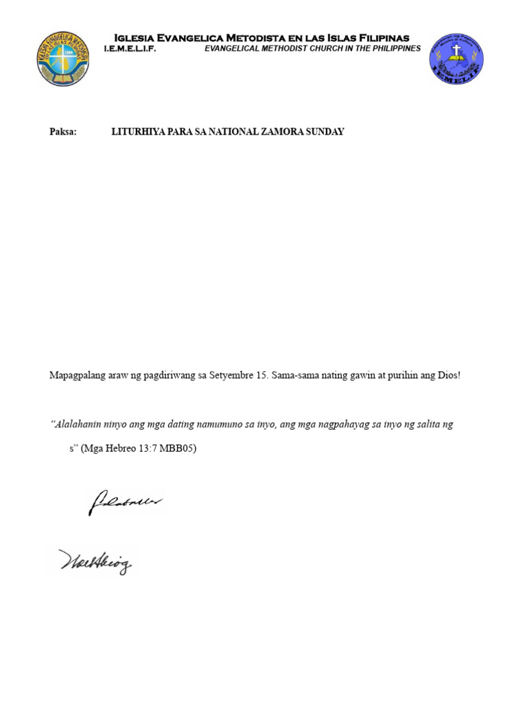 Letter LITURGY For OB. ZAMORA Sunday 2024 1 | PDF