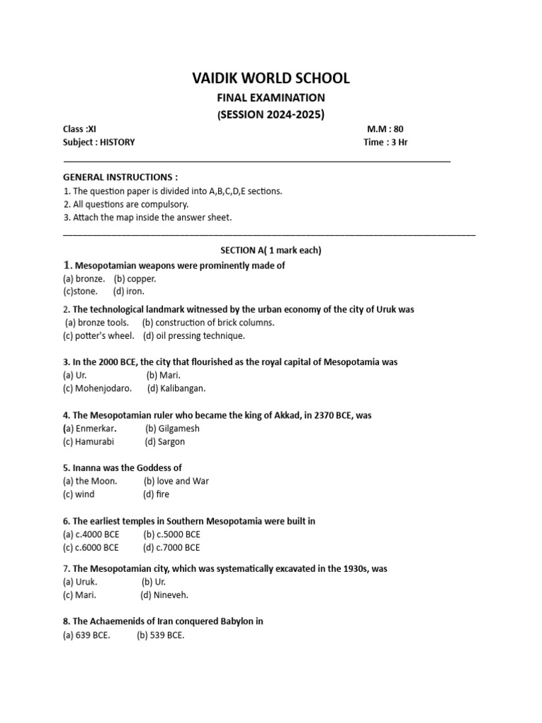 Mesopotamia History Exam 2024-2025 | PDF | Mesopotamia