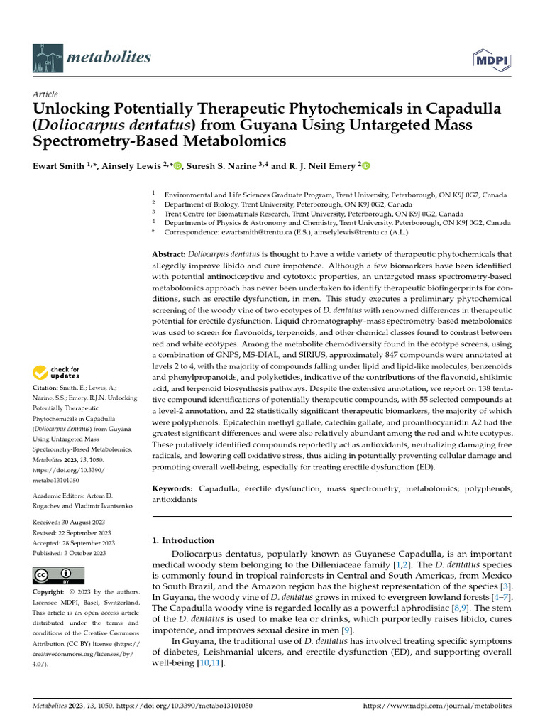 Study On Therapeutic Phytochemicals in Capadulla | PDF | Metabolomics ...