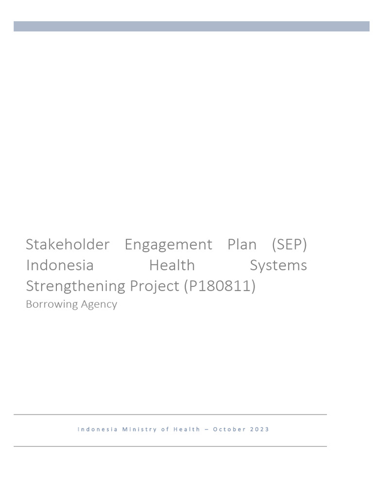 Stakeholder Engagement Plan (SEP) Indonesia Health Systems ...