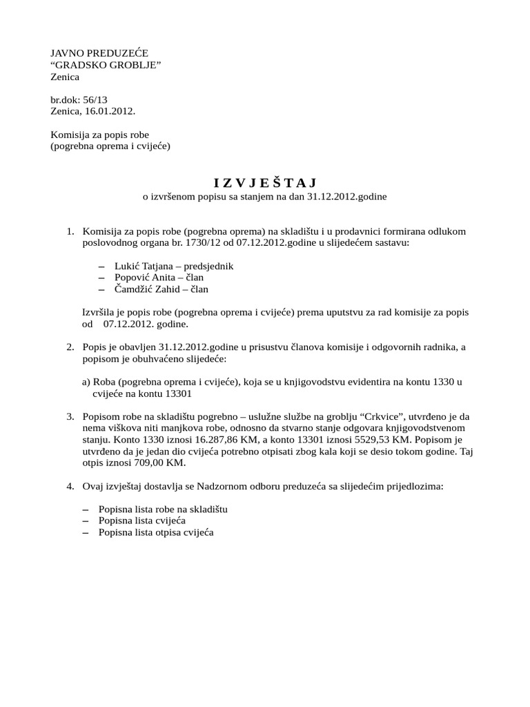 Komisija Za Popis Robe | PDF