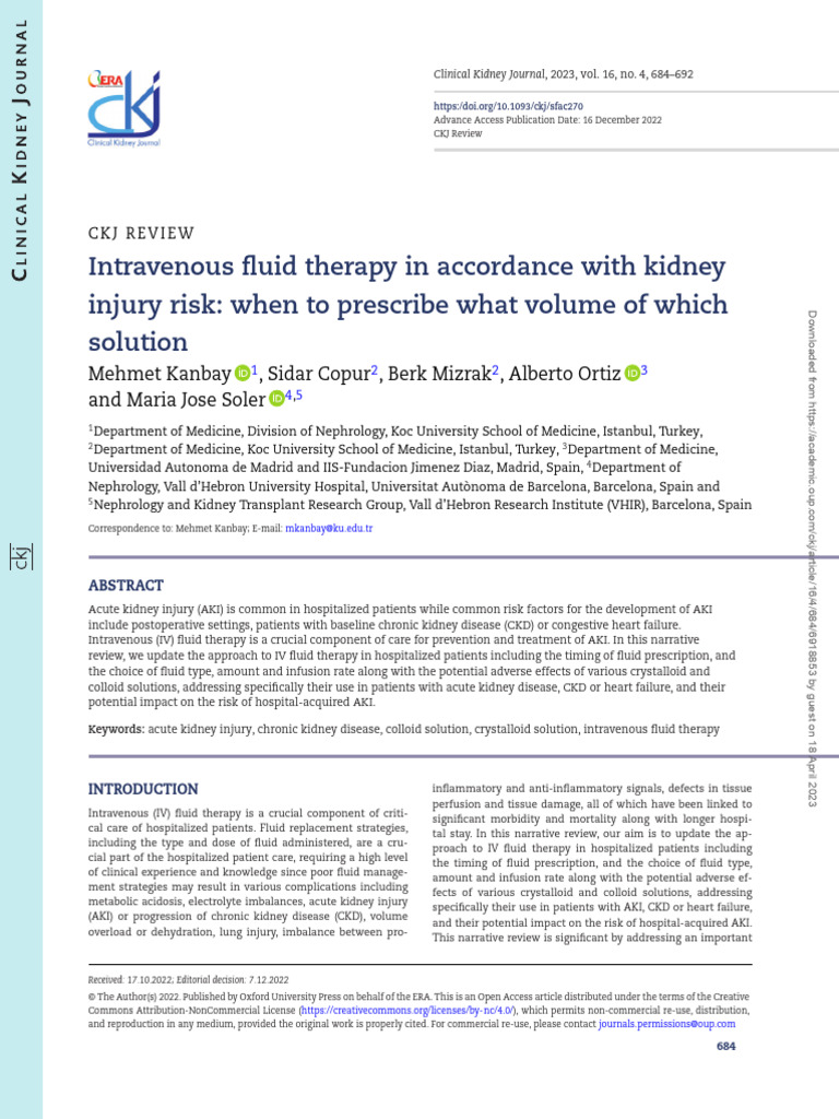 IV Fluid Therapy in Acute Kidney Injury | PDF | Sepsis | Chronic Kidney Disease