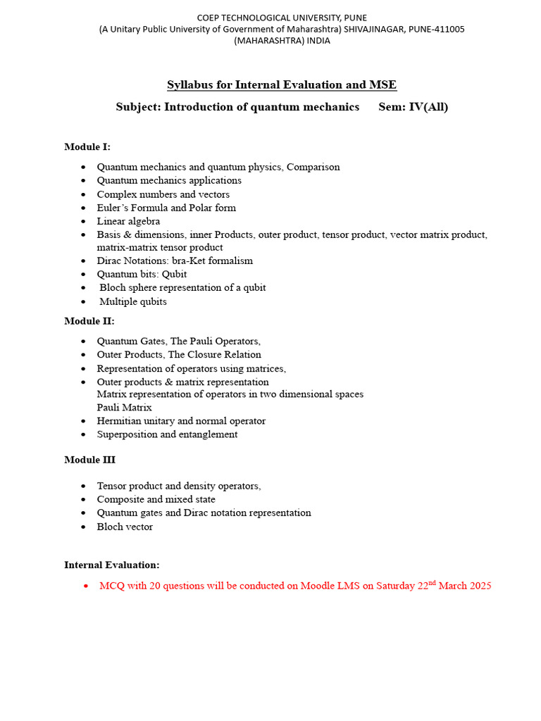 Syllabus For Internal Evaluation and MSE - MDM - QC | PDF