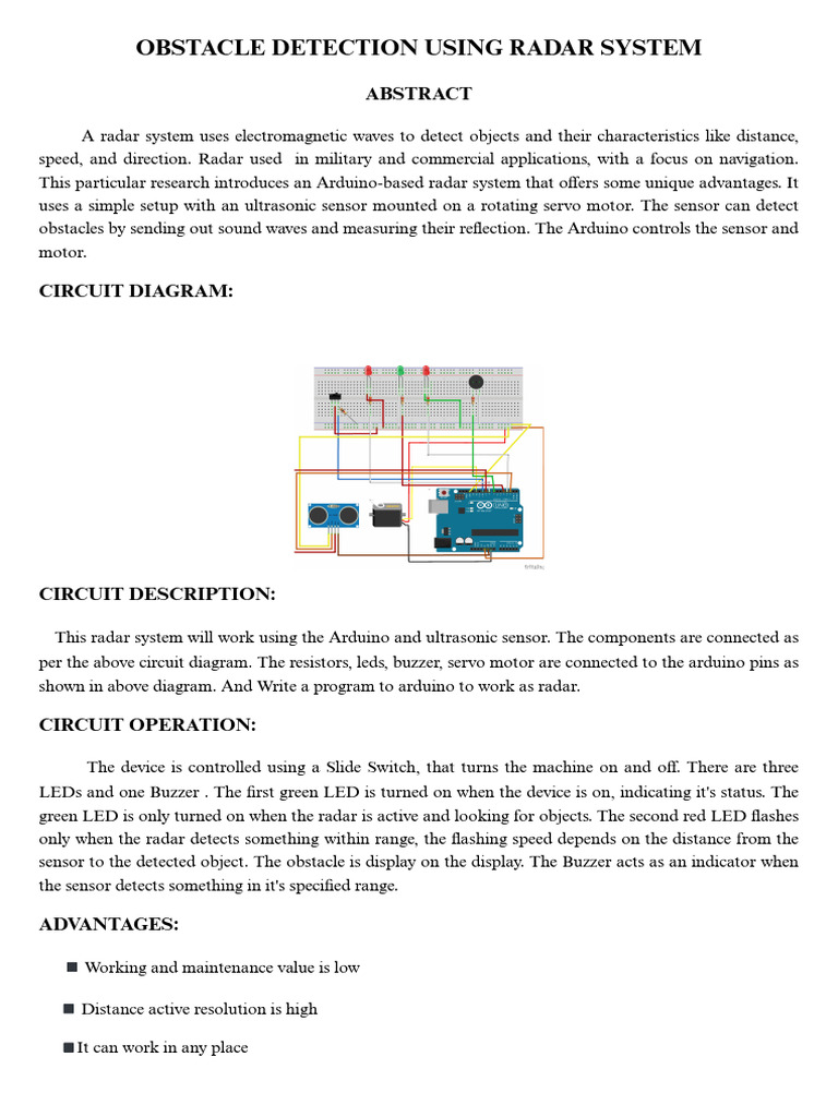 Arduino-Based Radar Obstacle Detection | PDF | Radar | Light Emitting Diode