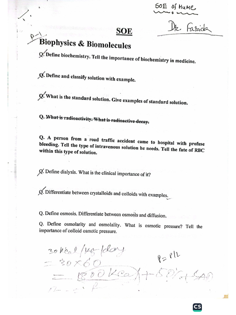 SOE (Biochemistry) | PDF