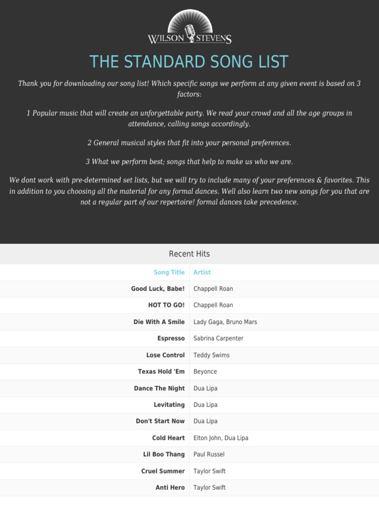 The Standard Song List | PDF | Country Music | Pop Music