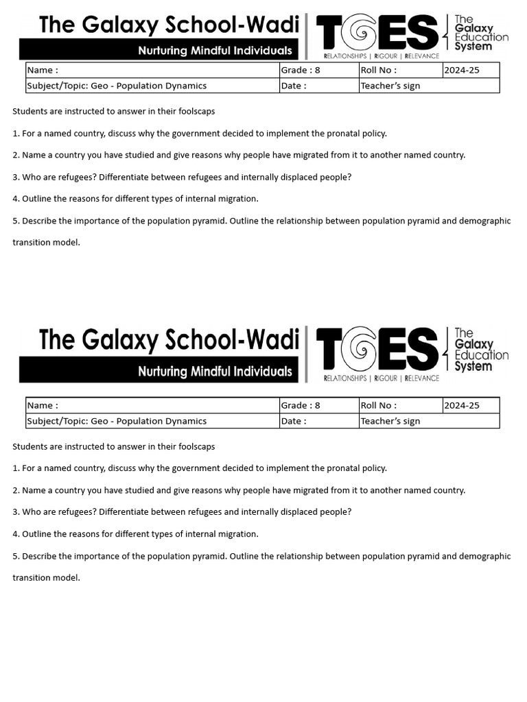 Grade 8 Geo: Population Dynamics Guide | PDF