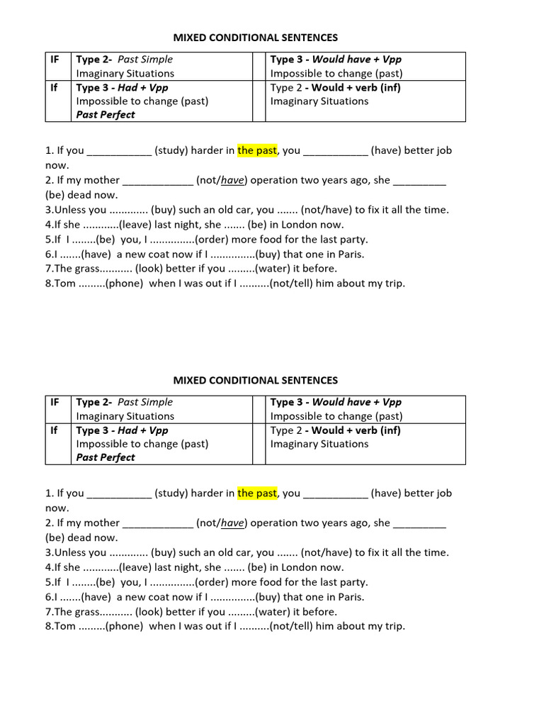 Mixed Conditionals - INGLES 3 | PDF