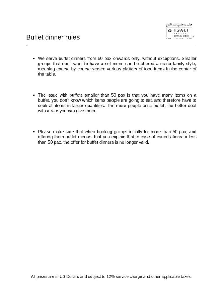 Buffet Dinner Rules for Large Groups | PDF