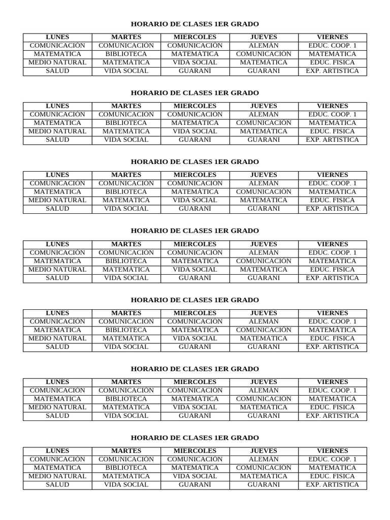 Horario Clases 1er Grado 2023 | PDF