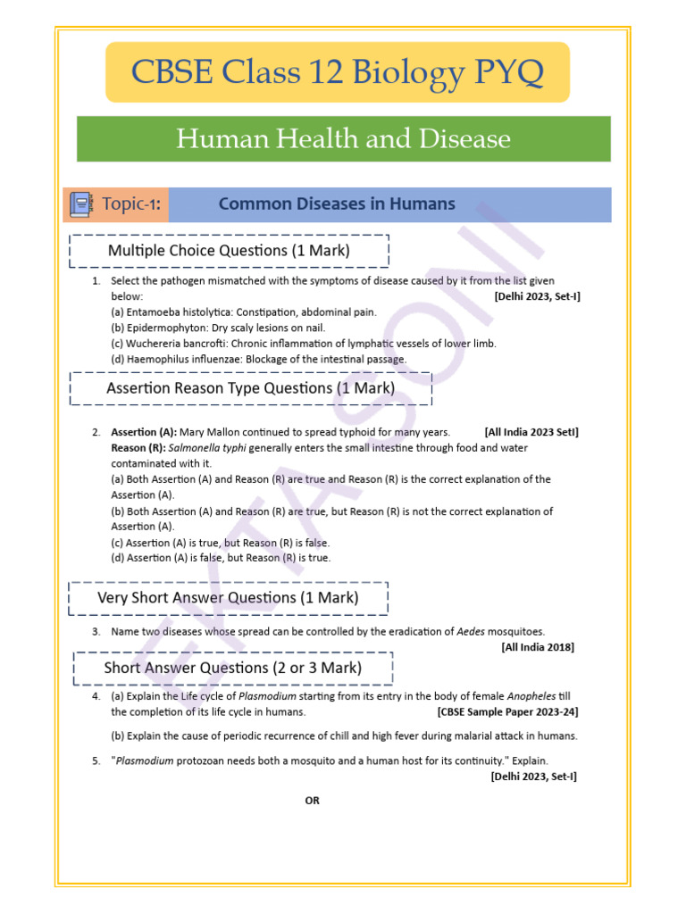CBSE Class 12 Biology: Human Health Diseases | PDF | Immune System | Virus