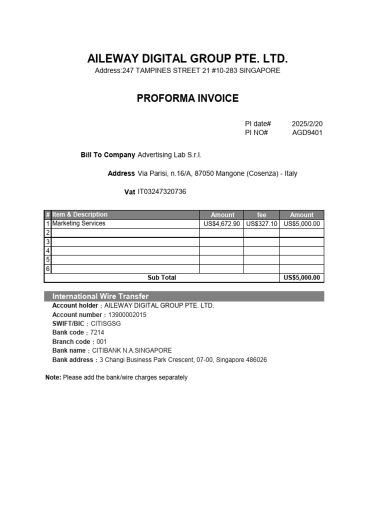 Aileway Invoice - 9401 | PDF
