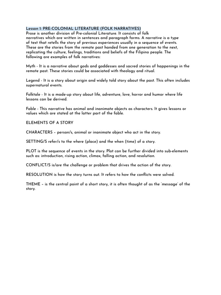 English Pre-Colonial Literature (Folk Narratives) | PDF