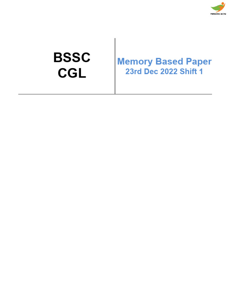 BSSC CGL 2022 Memory Based Paper | PDF