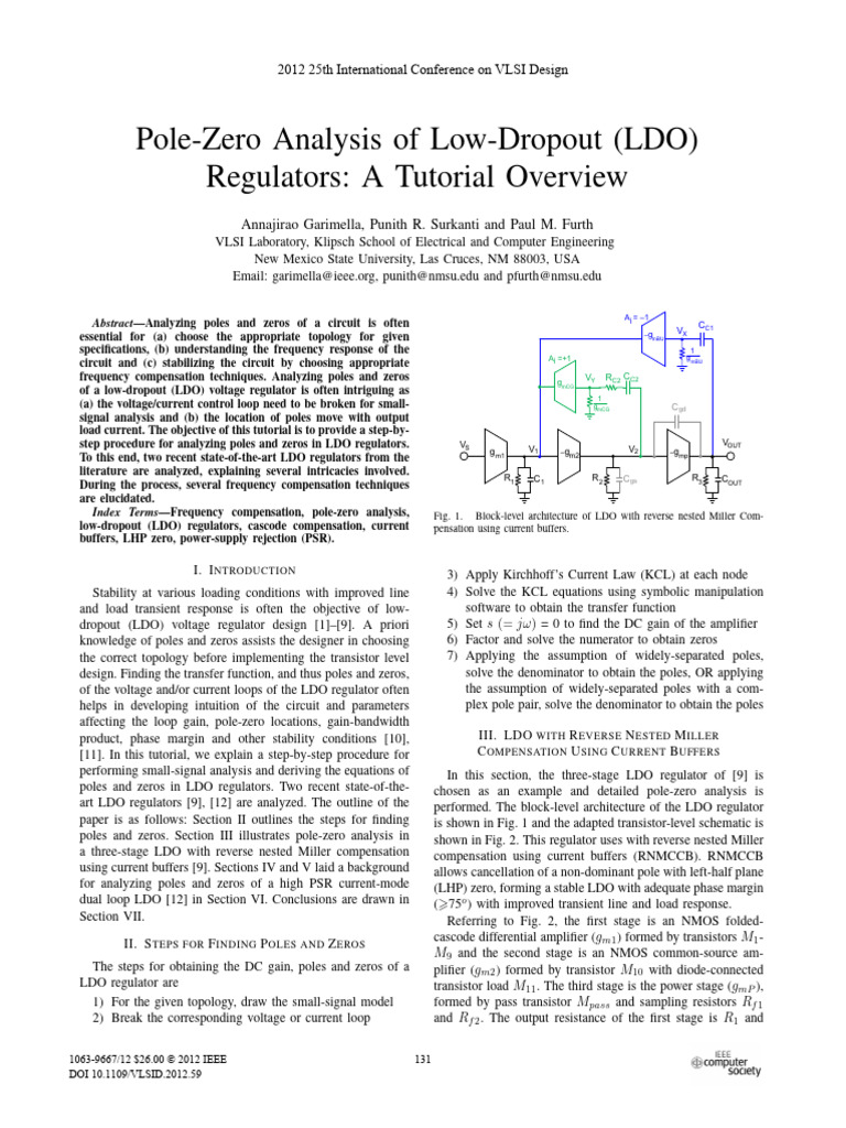 Pole-Zero Analysis of Low-Dropout LDO Regulators A Tutorial Overview ...