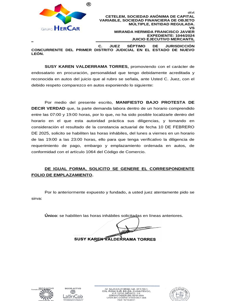 JJ07 - 1044-2024 - Miranda Hermida Francisco Javier - Habilitacion de Horas | PDF