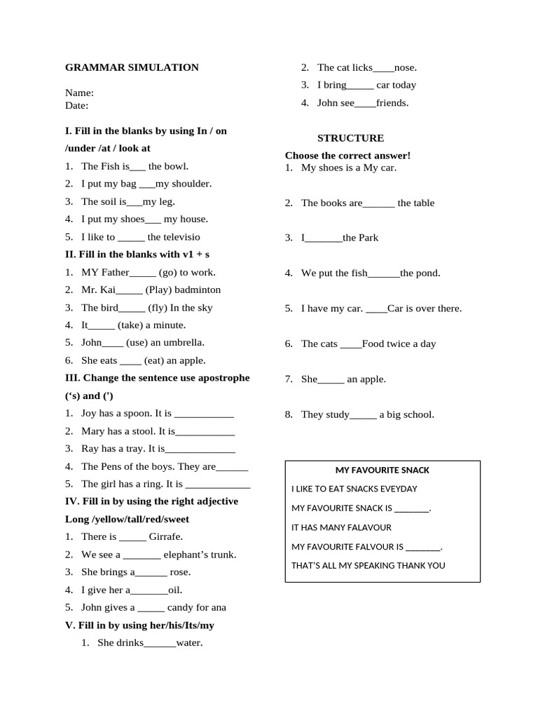 Grammar Simulation Exercises for Students | PDF