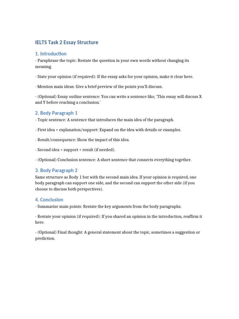 IELTS Task 2 Essay Structure | PDF