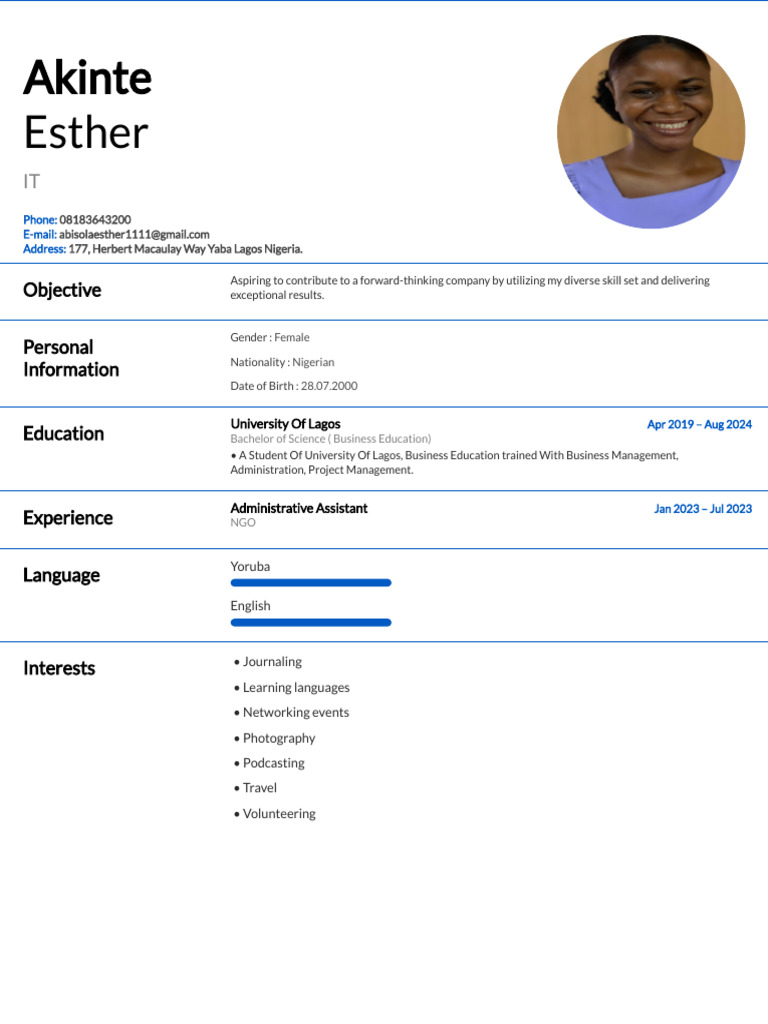 Akinte Esther CV 2 | PDF