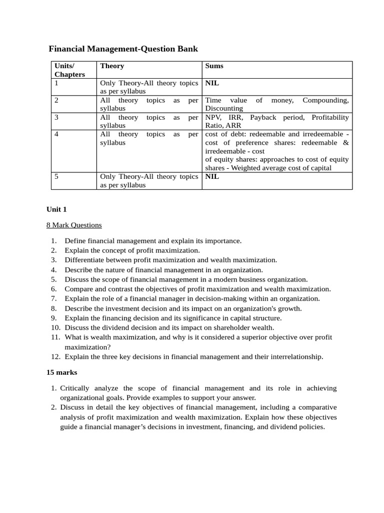 Financial Management-Question Bank | PDF | Capital Budgeting | Capital ...