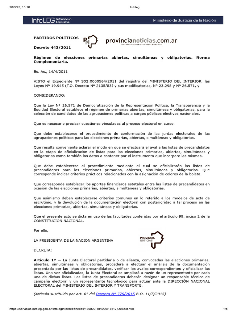 Decreto 443-2011 Sistema de Colectoras | PDF | Partidos políticos | Gobierno