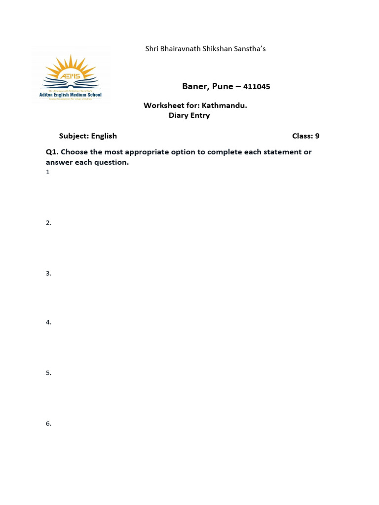 Class 9 Eng Worksheet QP Kathmandu | PDF | Kathmandu