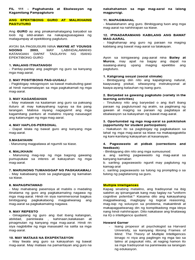 FIL 111 - Paghahanda at Ebalwasyon NG Kagamitang Pampagtuturo. Lessons. | PDF