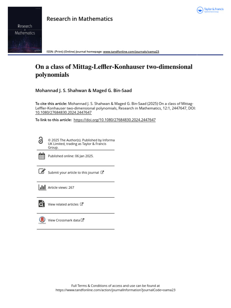 On A Class of Mittag-Leffler-Konhauser Two-Dimensional Polynomials ...