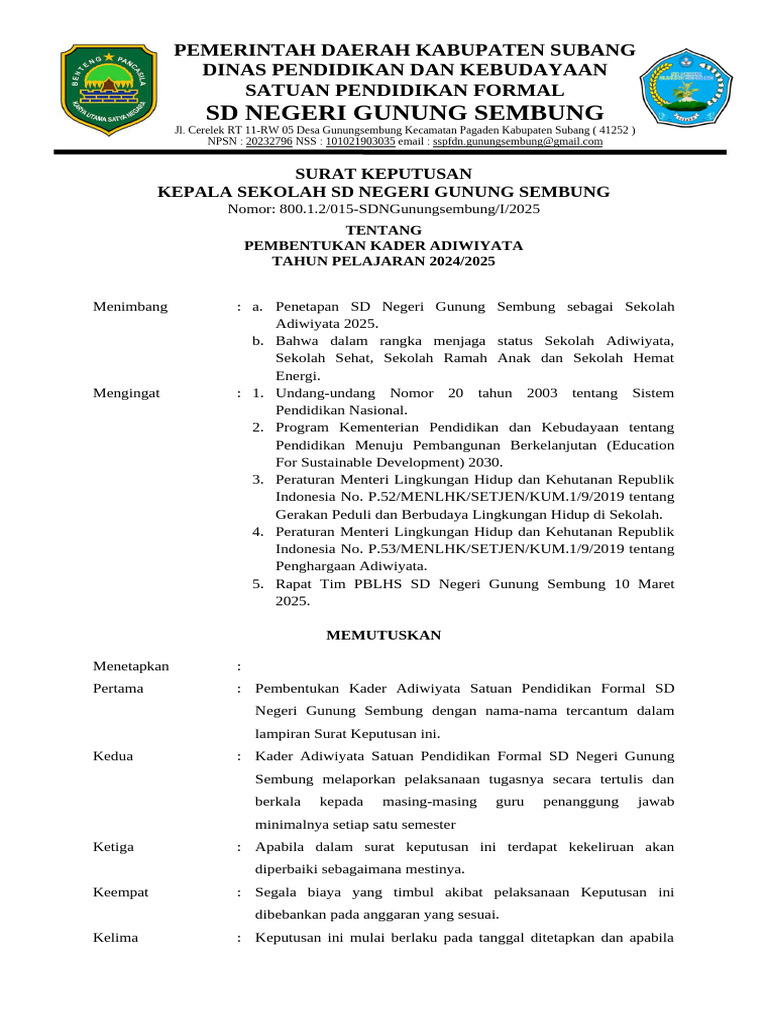 Pembentukan Kader Adiwiyata SD Gunung Sembung | PDF