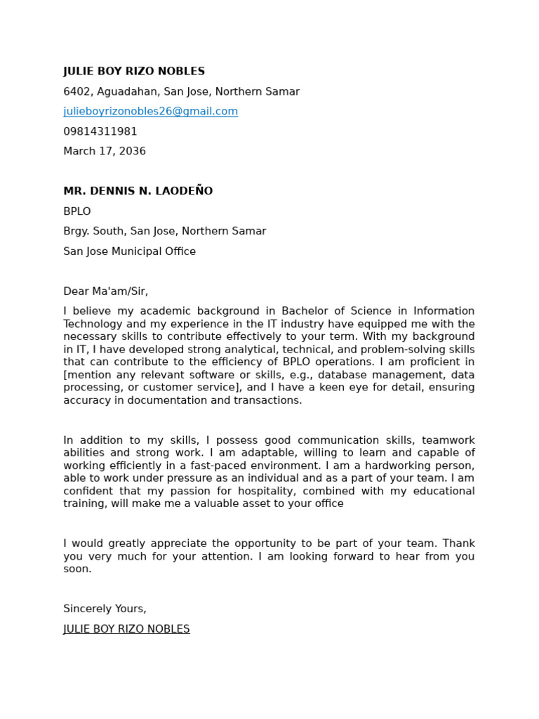 Application Letter Sample | PDF