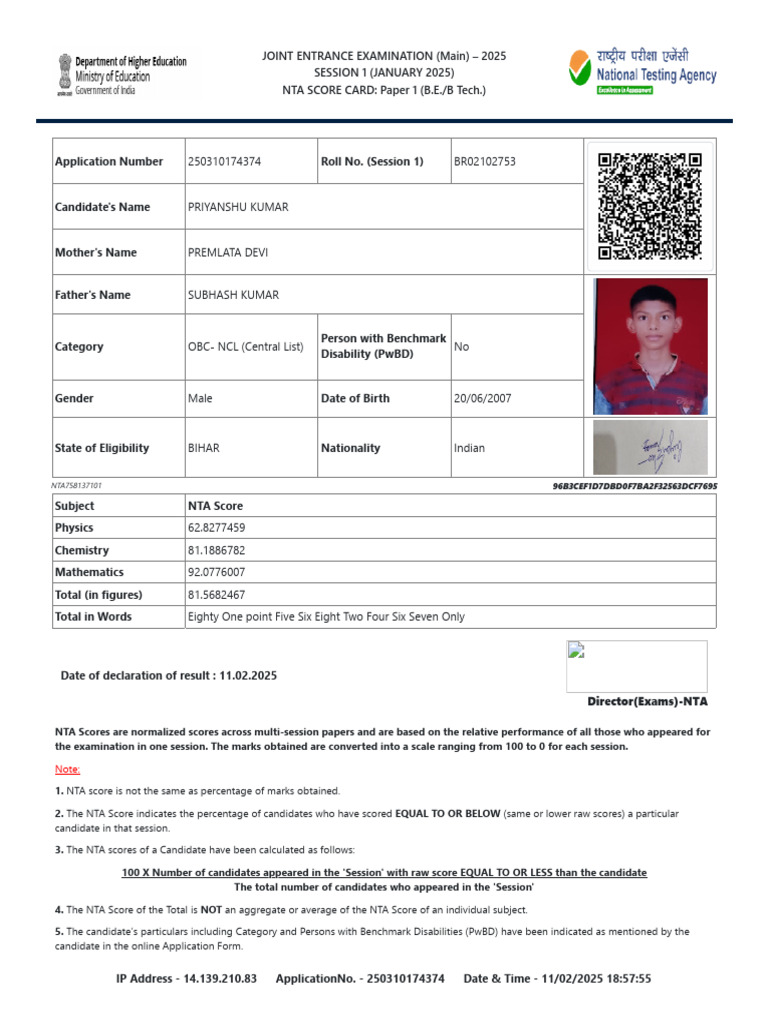 Jee Main 2025-s1p1 | PDF | Qualifications | Student Assessment And ...