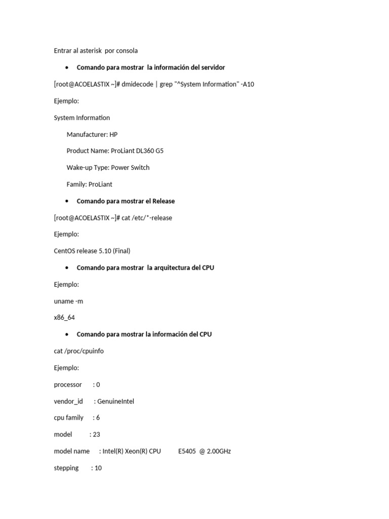 Manual de Comandos Elastix | PDF | Equipo de telecomunicaciones | Telefonía