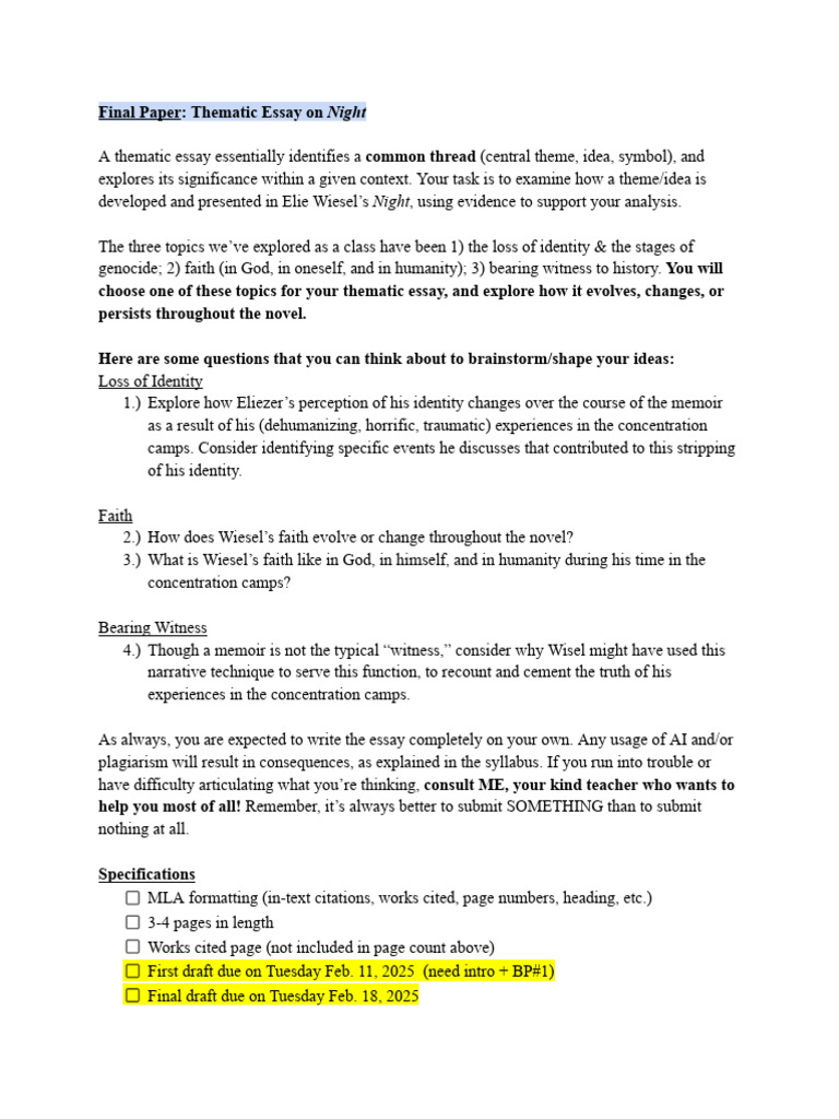Night Summative Assessment | PDF