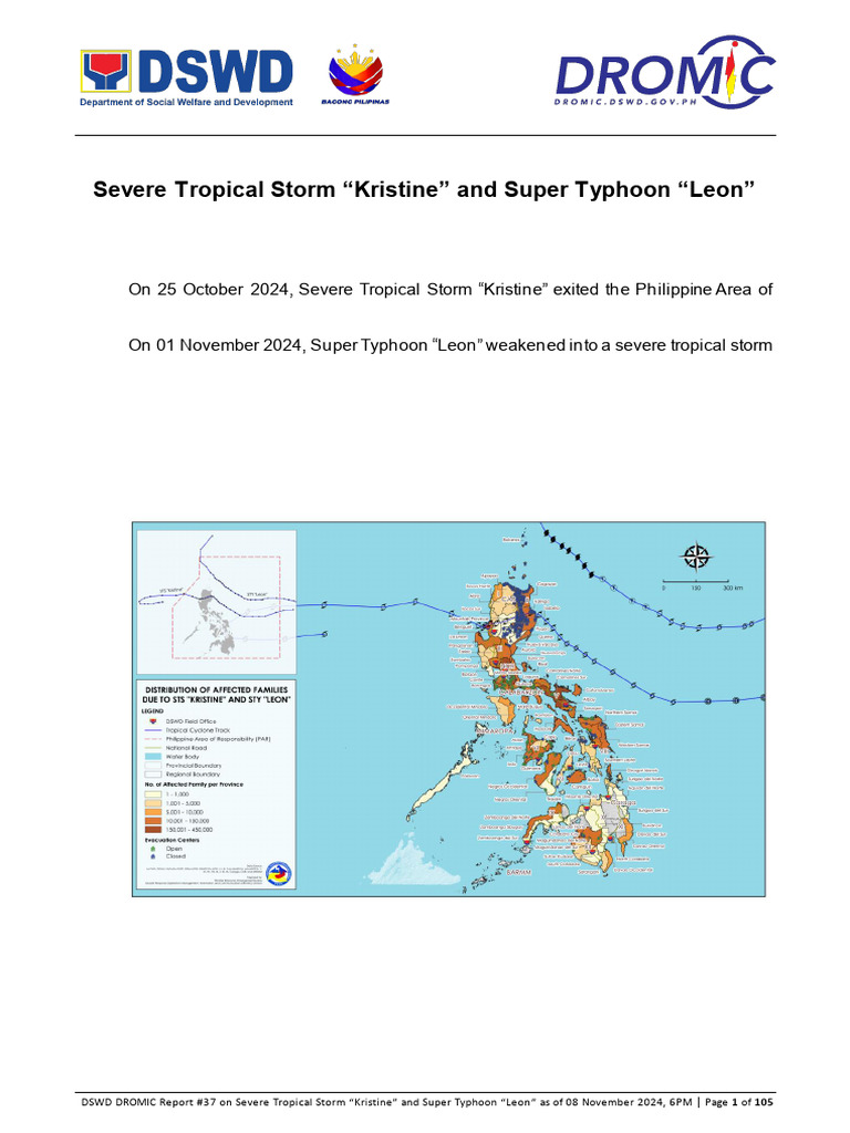 DSWD DROMIC Report 37 On Severe Tropical Storm Kristine and Super ...