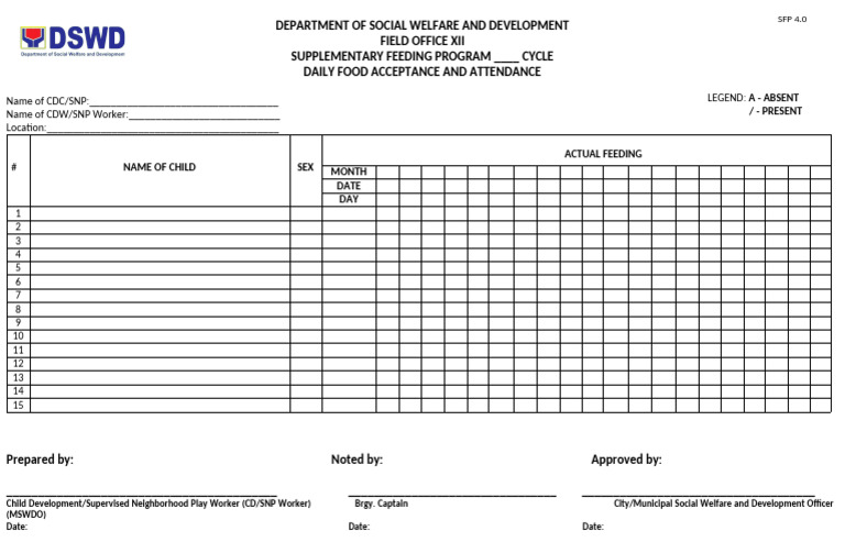 Daily Food Acceptance Form | PDF