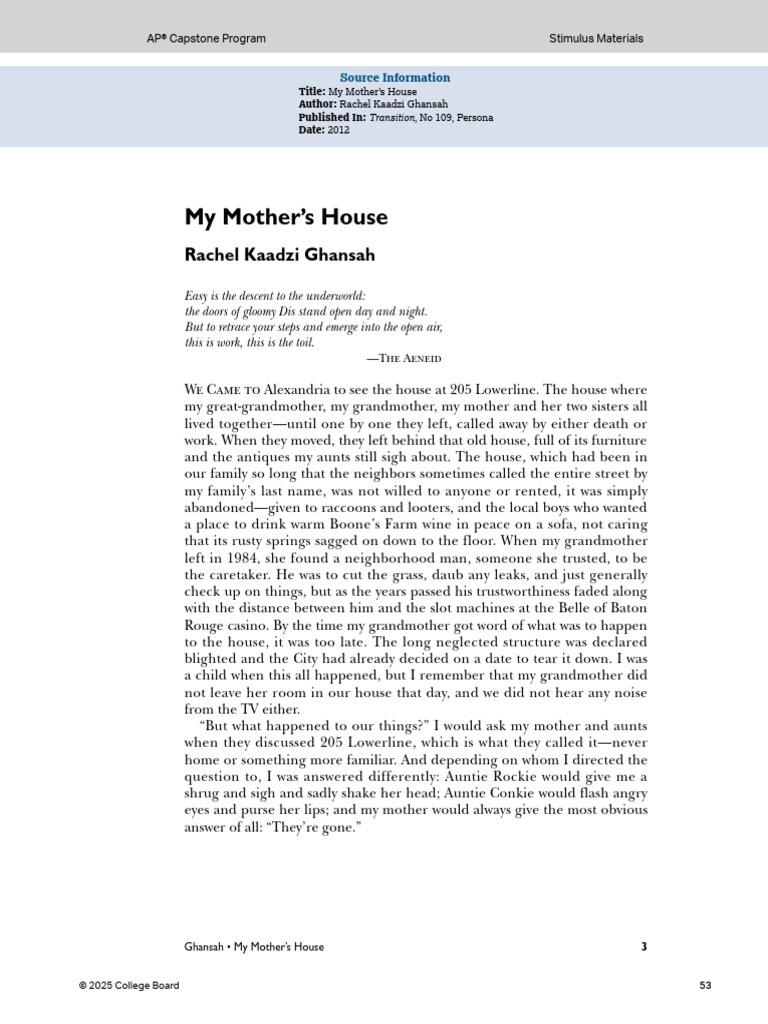 Stimulus #6 - My Mother's House | PDF