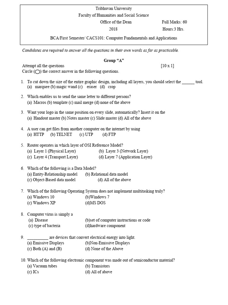 Computer Fundamentals Exam Questions | PDF | Osi Model | Dos