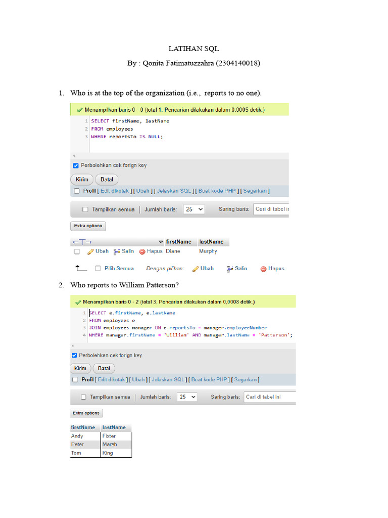 Latihan SQL - 2304140018 | PDF