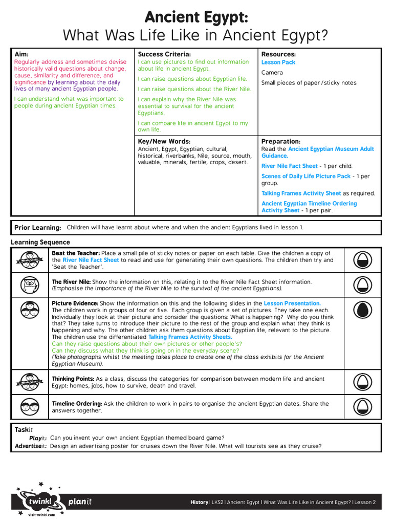 Lesson Plan What Was Life Like in Ancient Egypt | PDF | Ancient Egypt ...