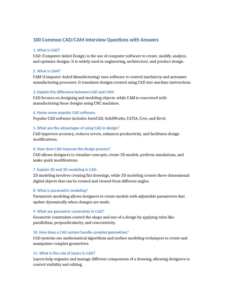 CAD CAM Interview Questions Answers | PDF | Computer Aided Design | 3 D ...